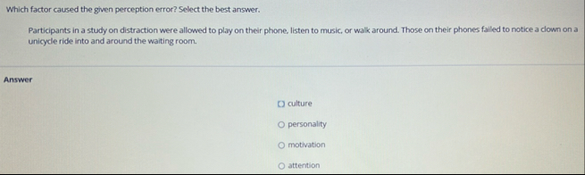 Solved Which factor caused the given perception error? | Chegg.com