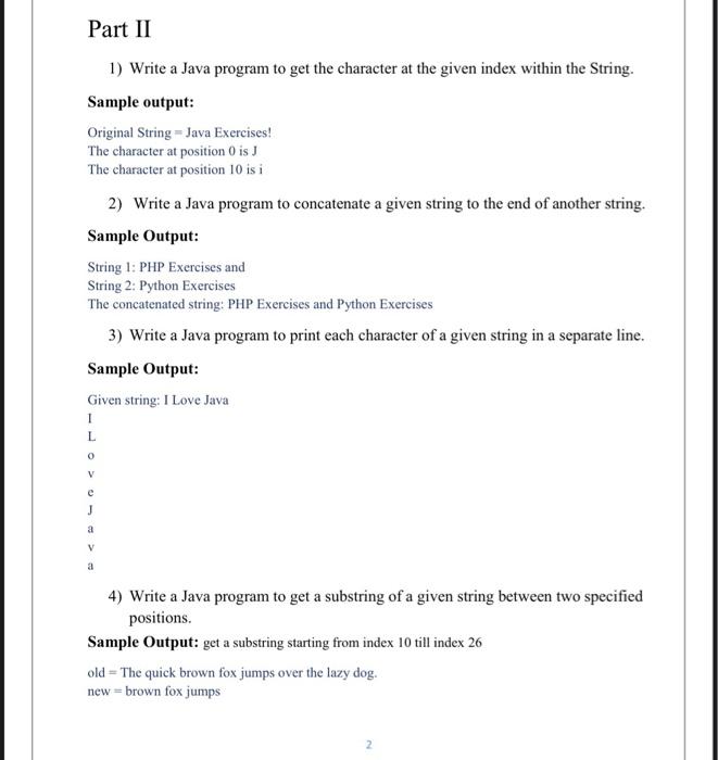 Solved Part II 1) Write a Java program to get the character | Chegg.com