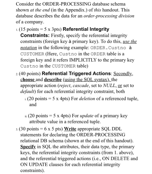 Solved Consider the ORDER-PROCESSING database schema shown | Chegg.com