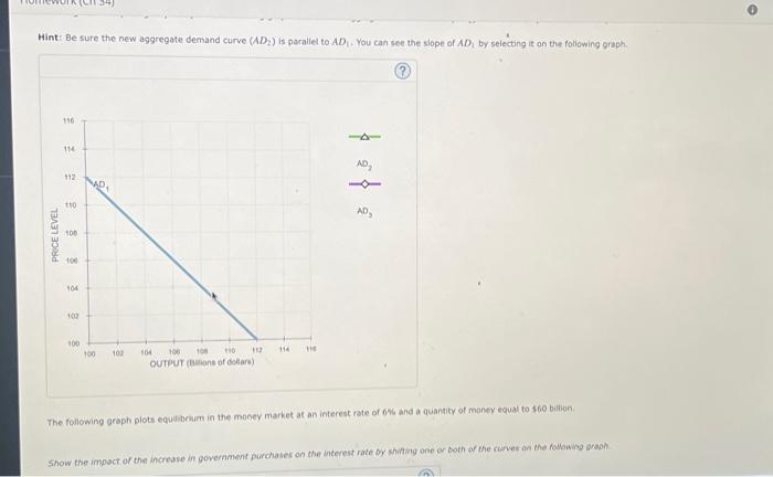 Solved Hint: Be sure the new aggregate demand curve (AD2) is | Chegg.com
