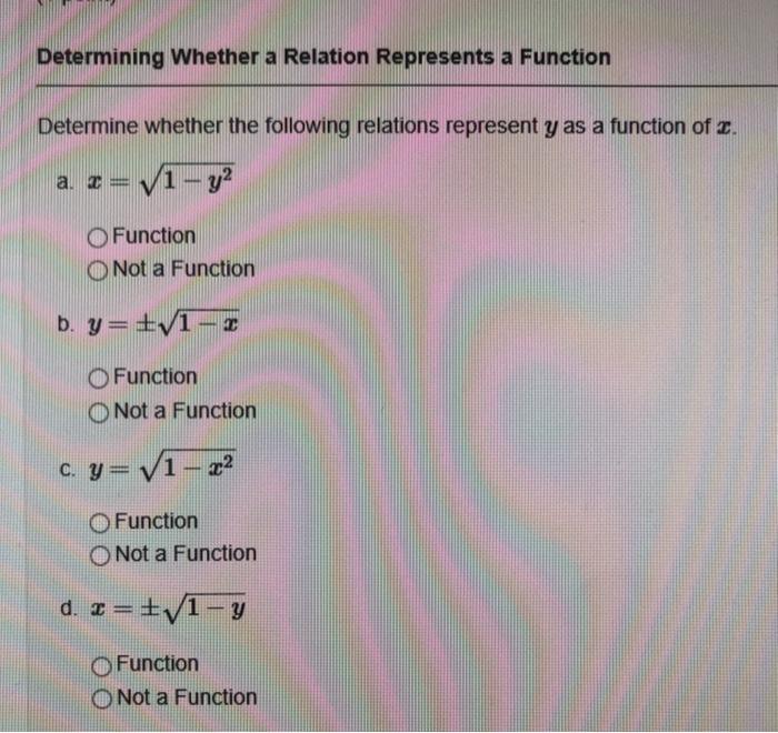 Solved Determining Whether a Relation Represents a Function | Chegg.com