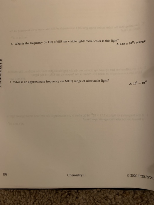 Solved 6. What is the frequency (in Hz) of 615 nm visible | Chegg.com