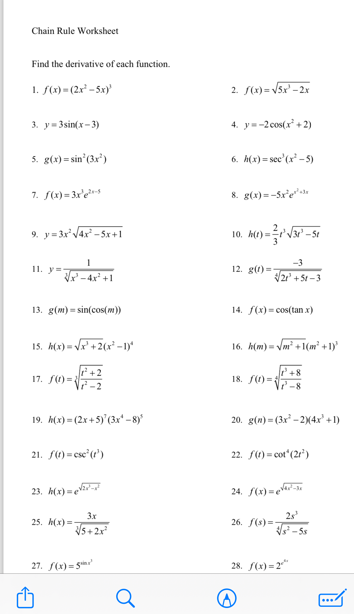 Solved Chain Rule WorksheetFind the derivative of each | Chegg.com