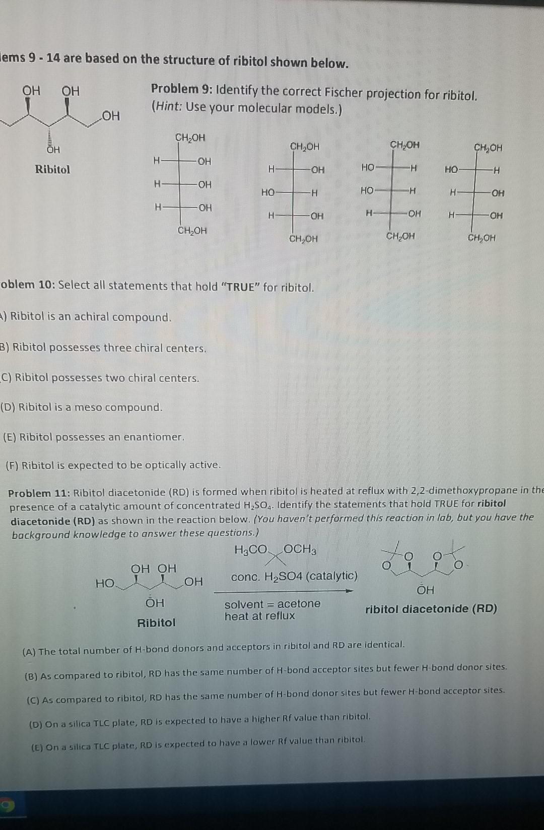Solved lems 9 - 14 are based on the structure of ribitol | Chegg.com
