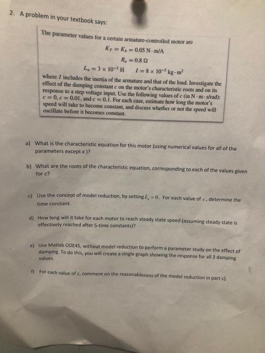 Solved The parameter values for a certain | Chegg.com