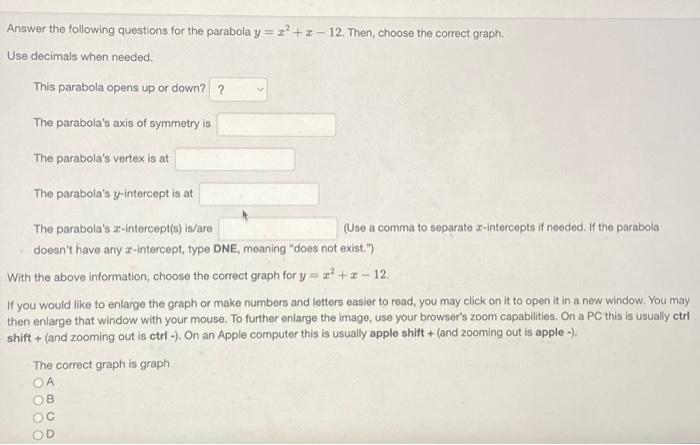 Solved Answer the following questions for the parabola | Chegg.com
