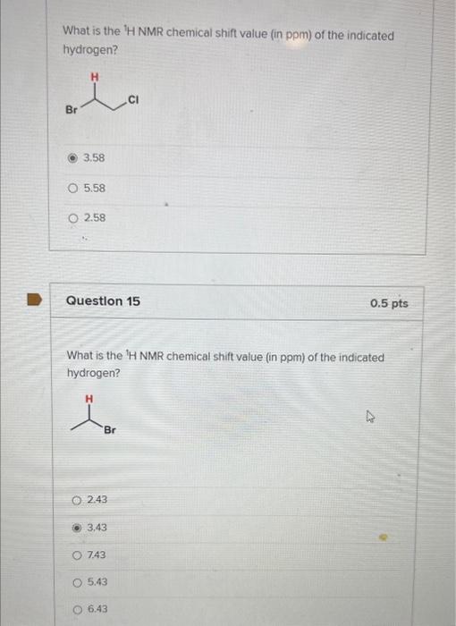 Solved What is the ' 1H NMR chemical shift value (in ppm) of | Chegg.com