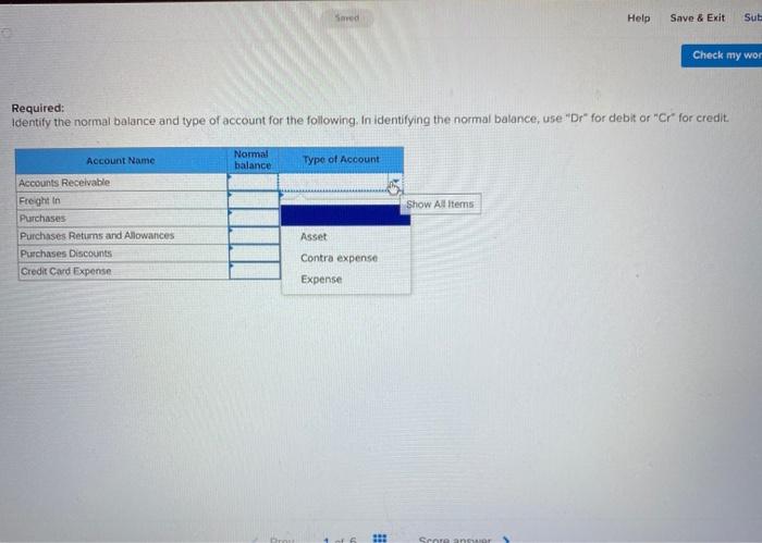Solved check my wo Required: Identify the normal balance and | Chegg.com Solved check my wo Required: Identify the normal balance and | Chegg.com