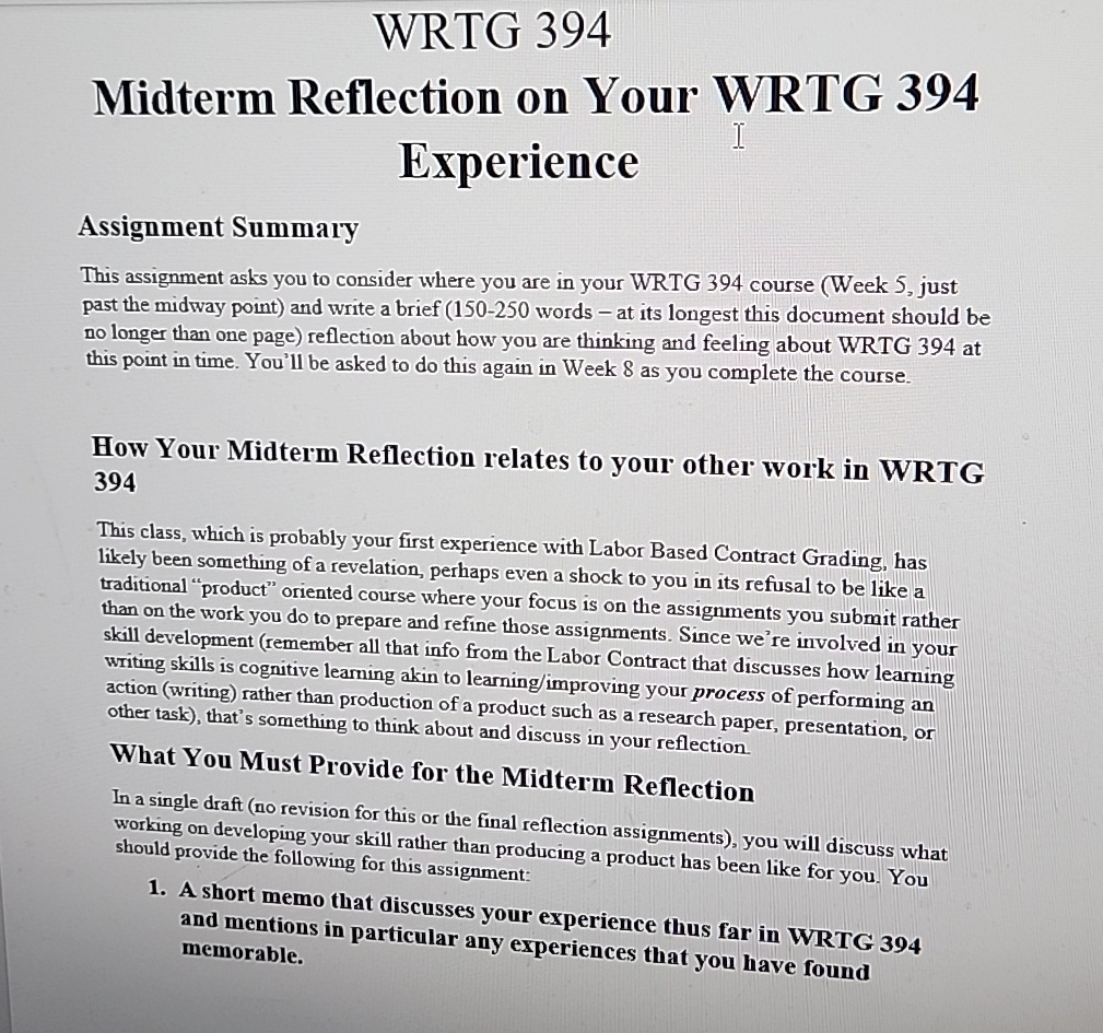 Solved WRTG 394Midterm Reflection on Your WRTG 394 | Chegg.com