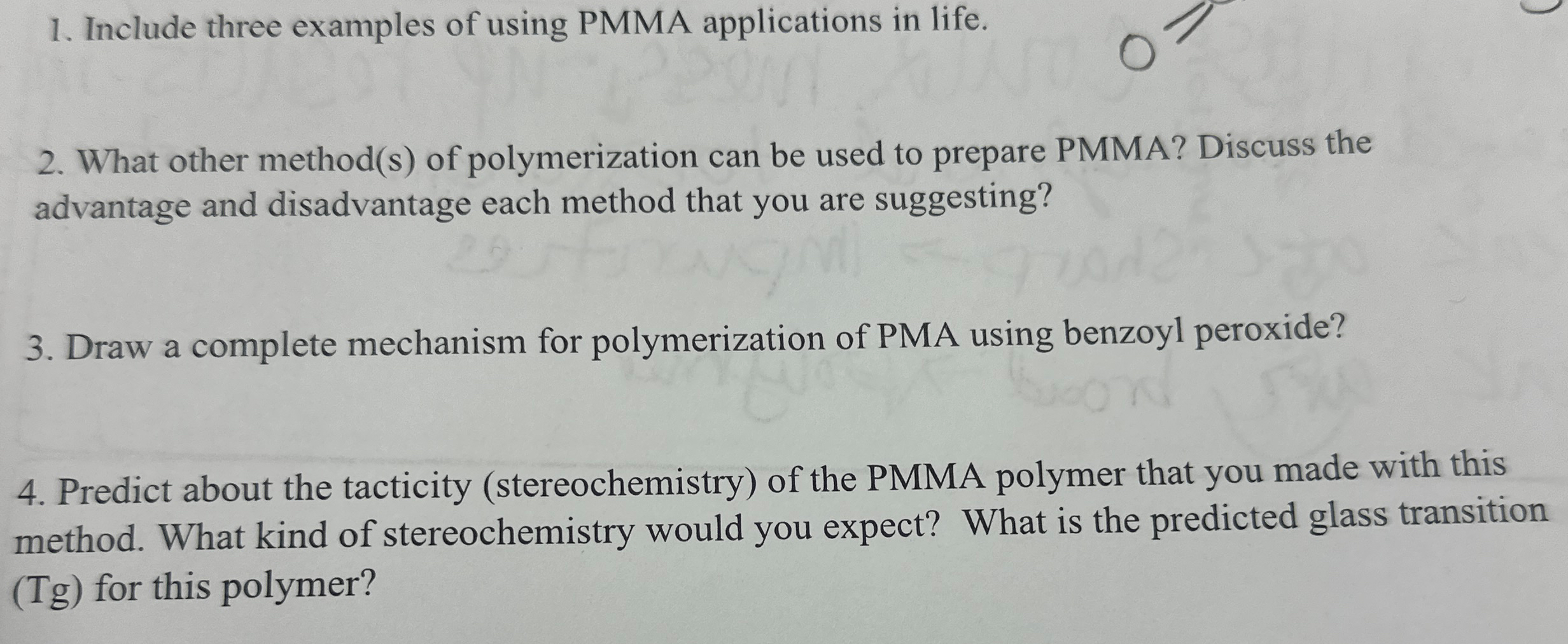 Include three examples of using PMMA applications in | Chegg.com