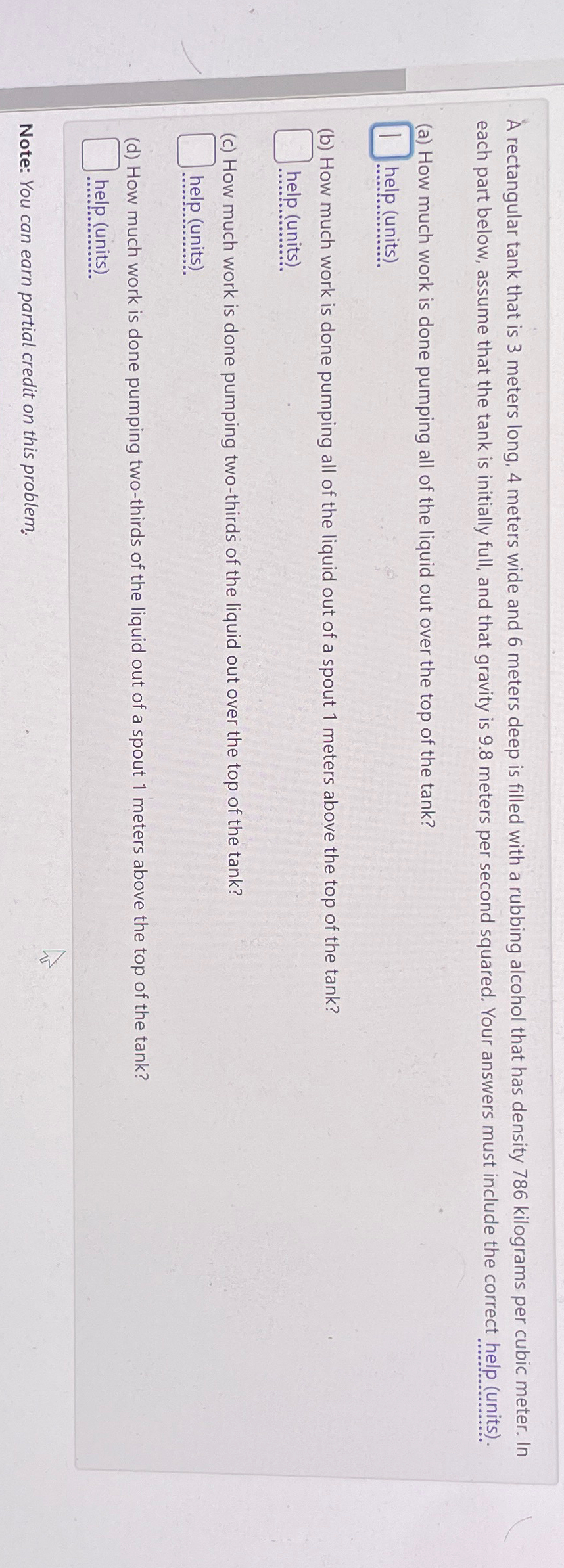 Solved A rectangular tank that is 3 ﻿meters long, 4 ﻿meters | Chegg.com