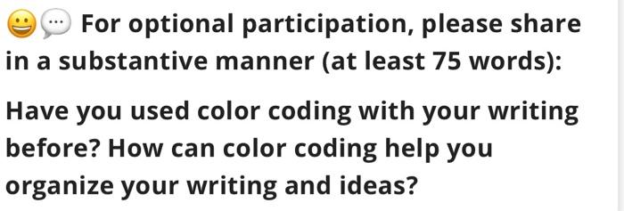Solved For optional participation, please share in a | Chegg.com