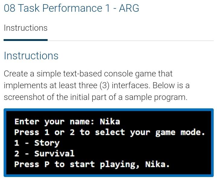 Solved 08 Task Performance 1 - ARG Instructions Instructions | Chegg.com