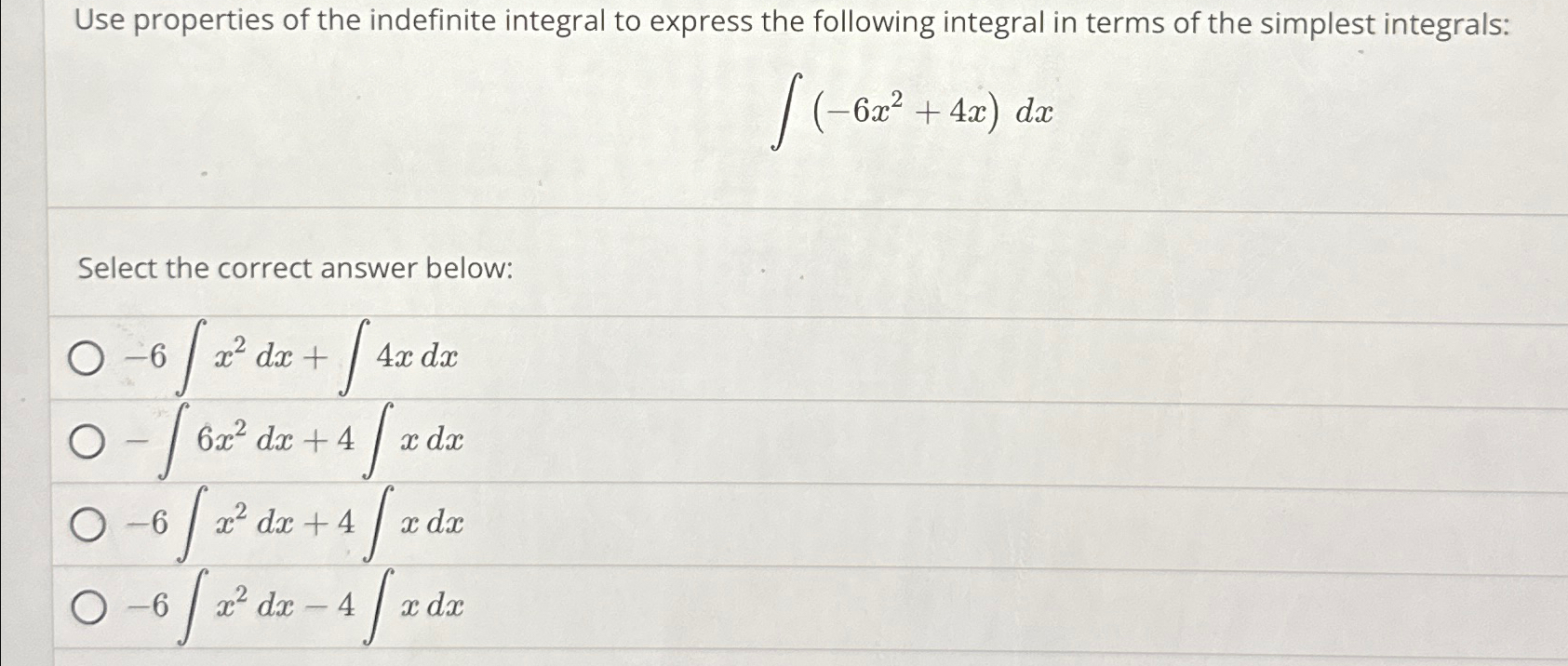 Solved Use properties of the indefinite integral to express | Chegg.com