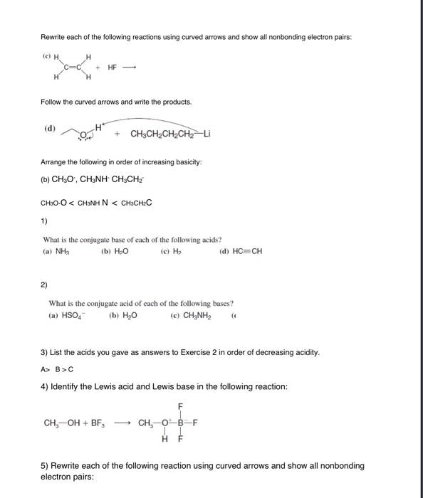 Solved Rewrite each of the following reactions using curved | Chegg.com