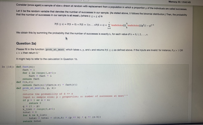 Solved Memory: 80/2048 MB Consider (once again) a sample of | Chegg.com