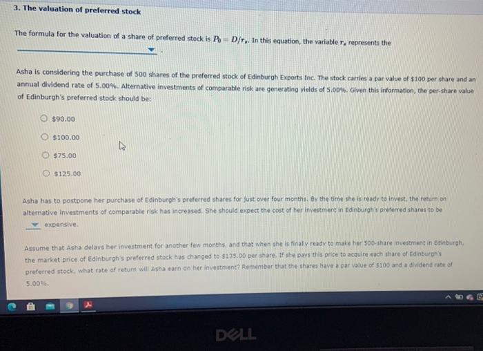 Solved 3. The valuation of preferred stock The formula for | Chegg.com