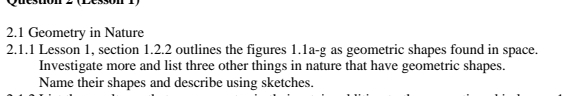 Solved 2.1 ﻿Geometry in Nature2.1.1 ﻿Lesson 1, ﻿section | Chegg.com