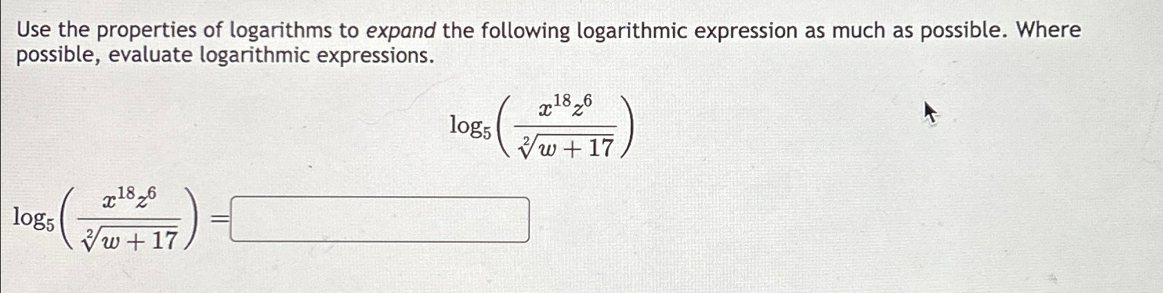 Solved Use the properties of logarithms to expand the | Chegg.com