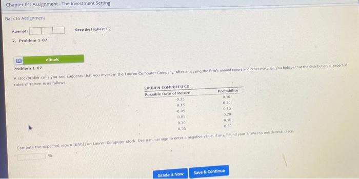 Solved Chapter 01: Assignment - The Investment Setting Back | Chegg.com
