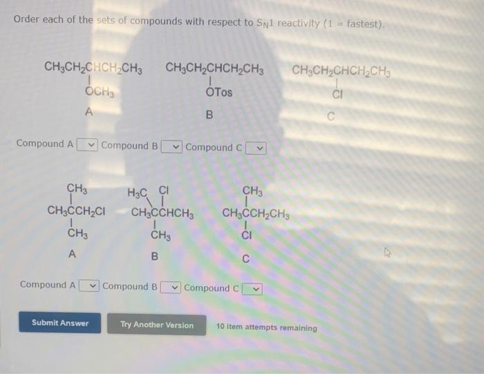 Solved Order each of the sets of compounds with respect to | Chegg.com