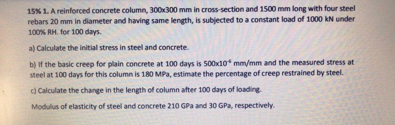 Solved 15% 1. A reinforced concrete column, 300x300 mm in | Chegg.com