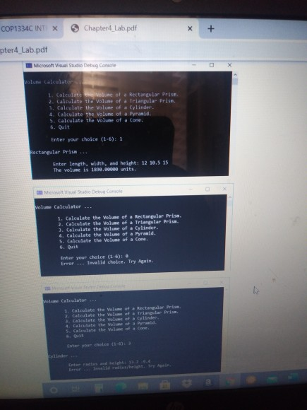 Solved Programming Challenge - Volume Calculator (100 pts) | Chegg.com