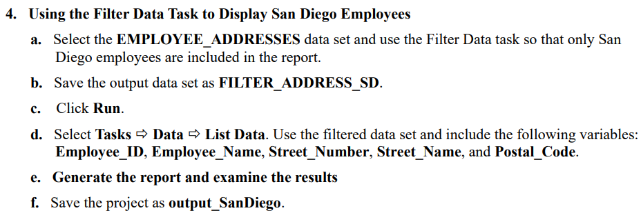 Solved Using the Filter Data Task to Display San Diego | Chegg.com