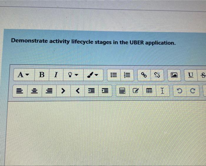 Solved Demonstrate activity lifecycle stages in the UBER | Chegg.com