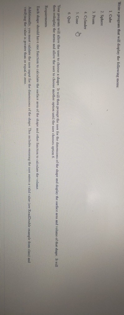 Solved Write a program that will display the following menu: | Chegg.com