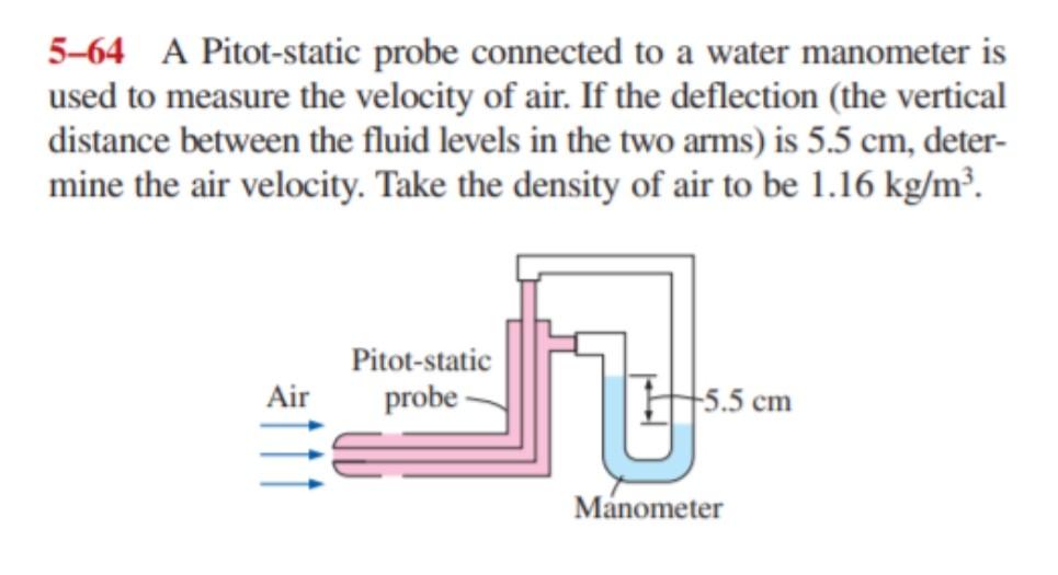 Solved 5–64 A Pitot-static probe connected to a water | Chegg.com