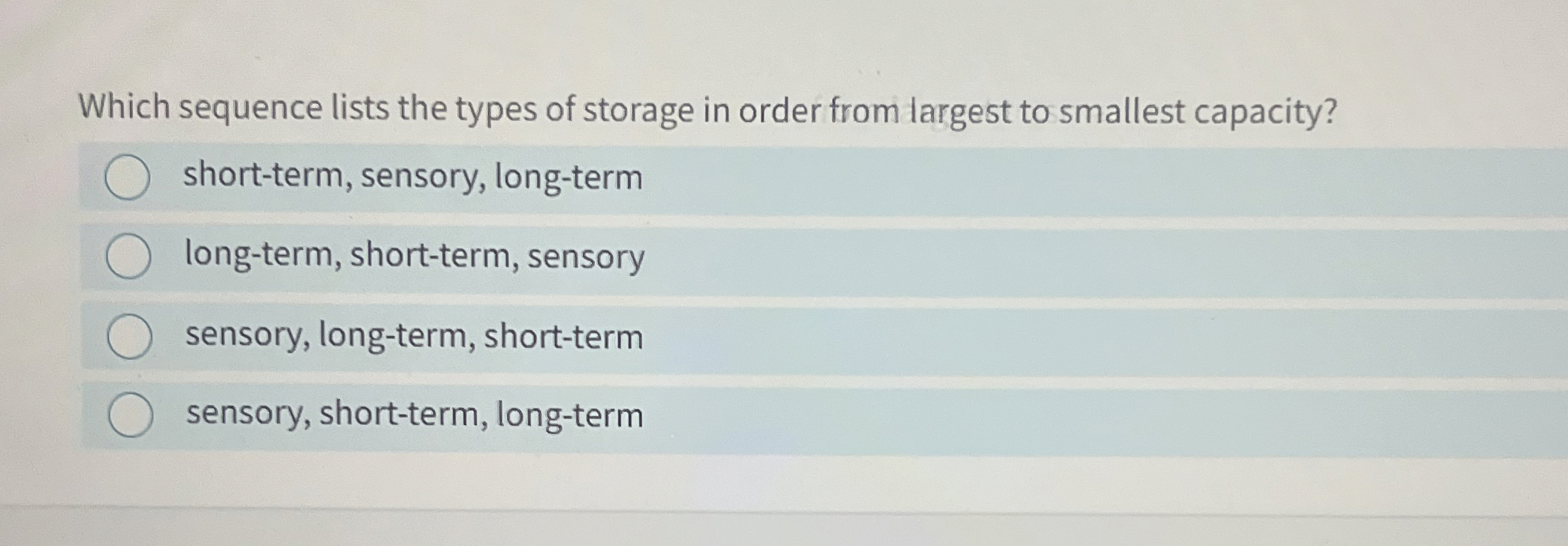 Solved Which sequence lists the types of storage in order | Chegg.com