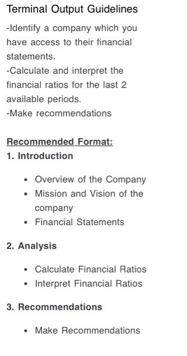 Terminal Output Guidelines -Identify a company which | Chegg.com