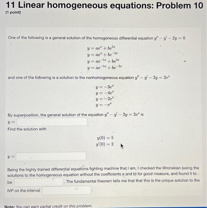 Solved 11 Linear homogeneous equations: Problem 9 (1 point) | Chegg.com