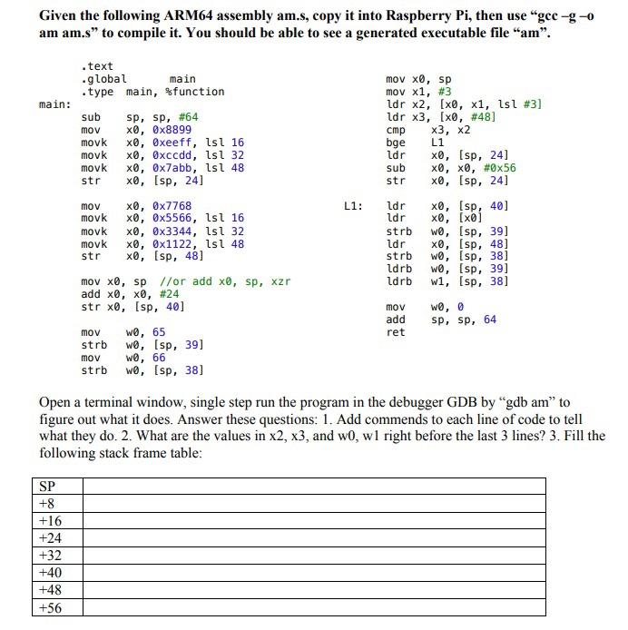 Solved Given the following ARM64 assembly am.s, copy it into | Chegg.com