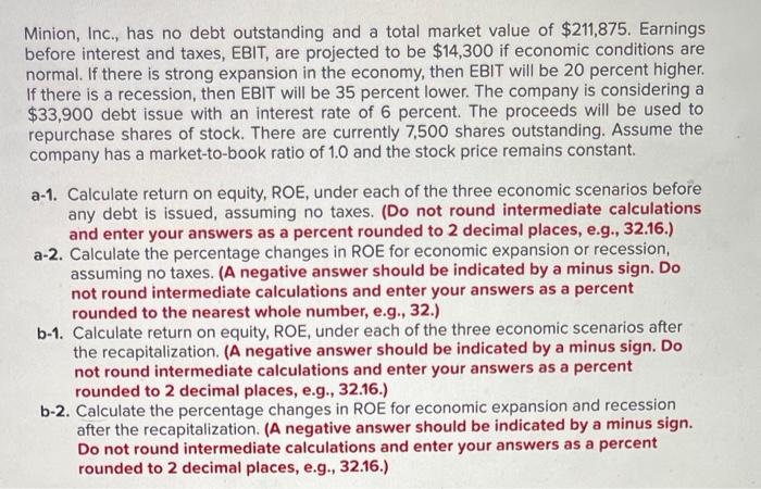 Solved a-1. Calculate return on equity, ROE, under each of | Chegg.com