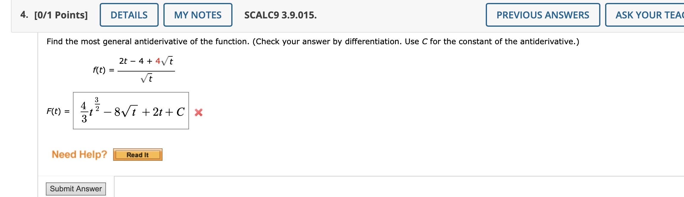 Solved Find the most general antiderivative of the function. | Chegg.com