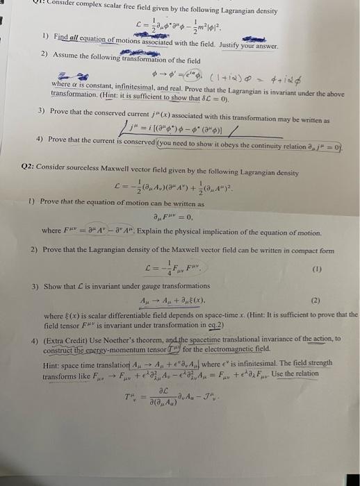 Solved Consider complex scalar free field given by the | Chegg.com