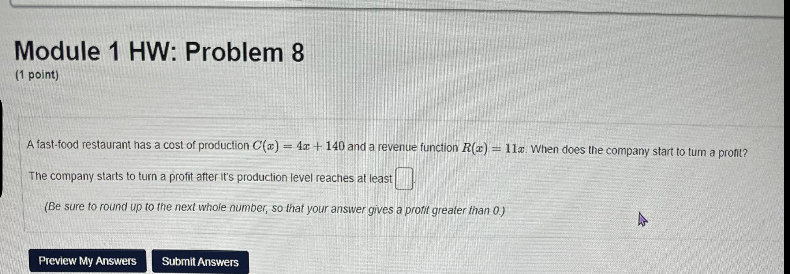 Solved Module 1 ﻿HW: Problem 8(1 ﻿point)A fast-food | Chegg.com