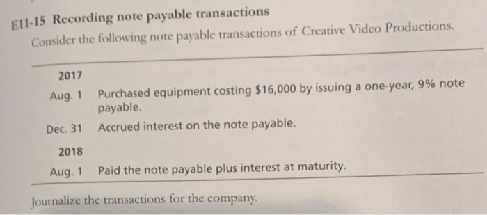 Solved E11-15 Recording note payable transactions Consider | Chegg.com