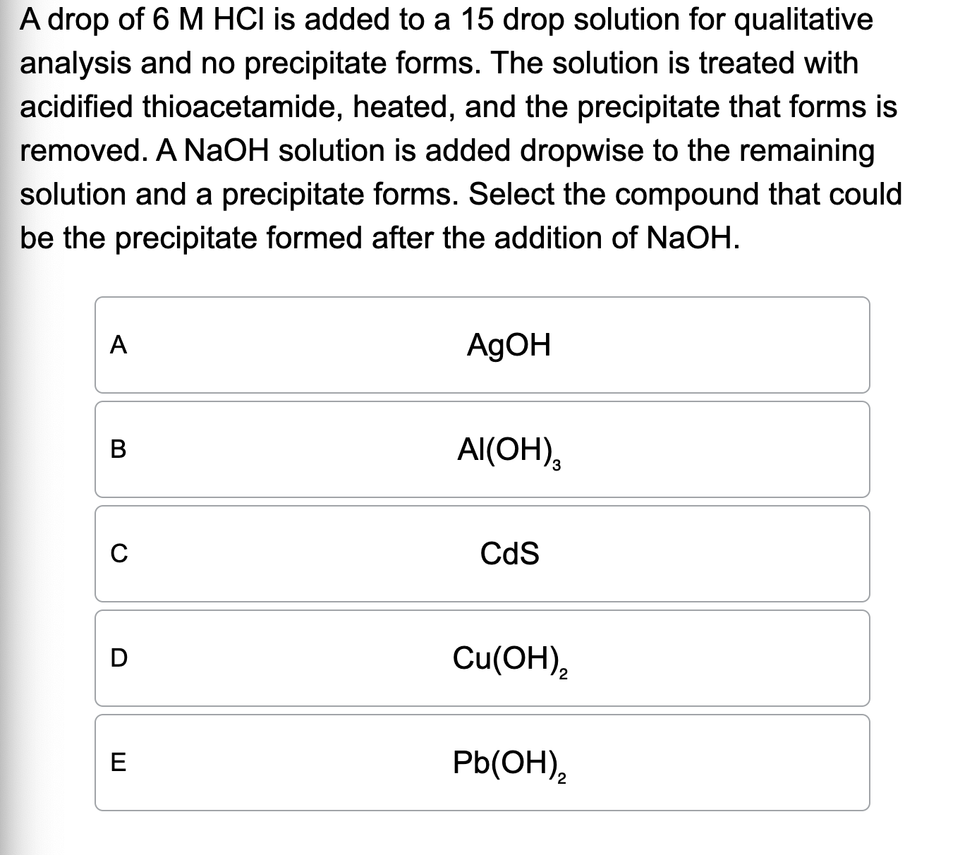 Solved A drop of 6 ﻿M HCl is added to a 15 ﻿drop solution | Chegg.com
