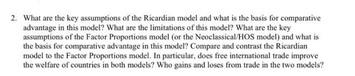 Solved What are the key assumptions of the Ricardian model | Chegg.com