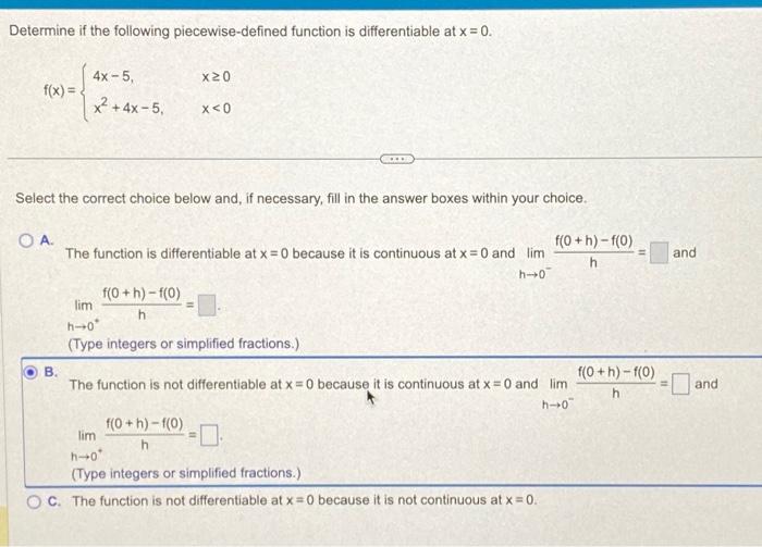 Solved Determine if the following piecewise-defined function | Chegg.com