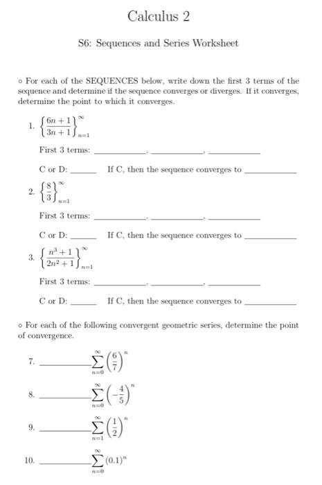Solved S6: Sequences and Series Worksheet For each of the | Chegg.com