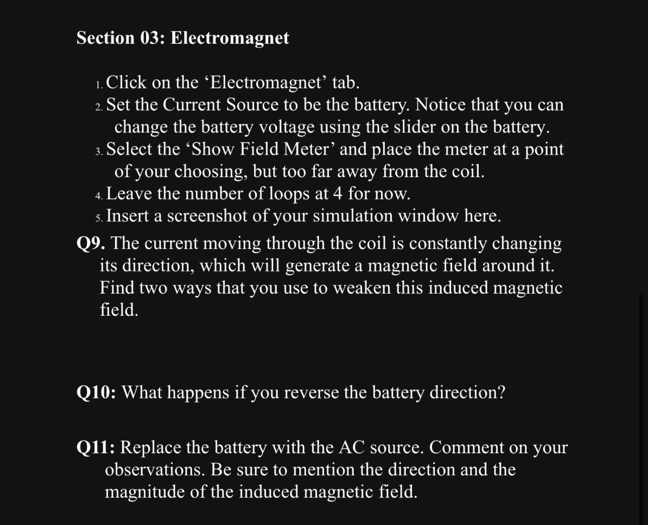 Solved Section 03: ElectromagnetClick on the 'Electromagnet' | Chegg.com