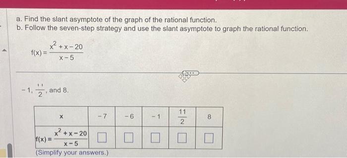 Solved a. Find the slant asymptote of the graph of the | Chegg.com