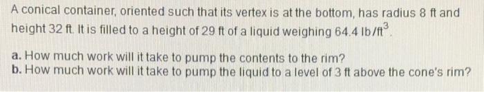 Solved A conical container, oriented such that its vertex is | Chegg.com