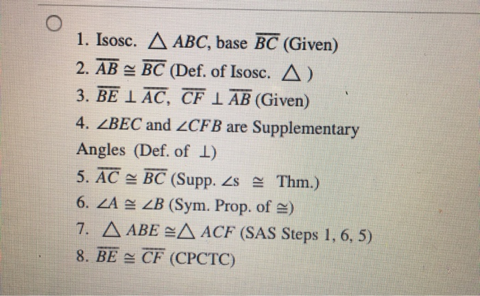 Solved Given that in Isosceles BECF2 ABC, base BC, BE 1 AC, | Chegg.com