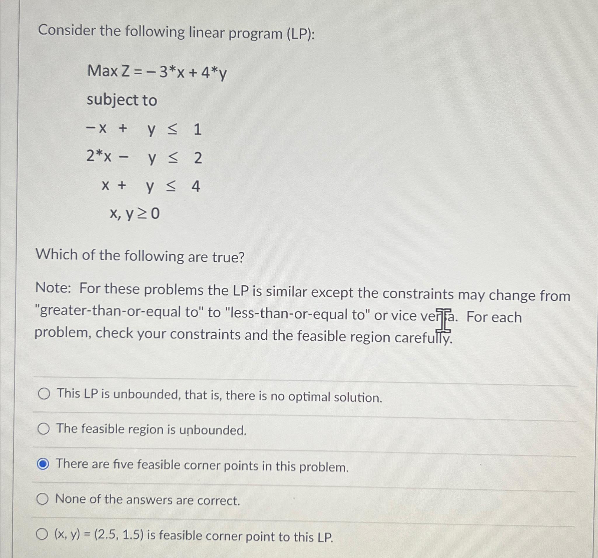 Solved Consider the following linear program | Chegg.com
