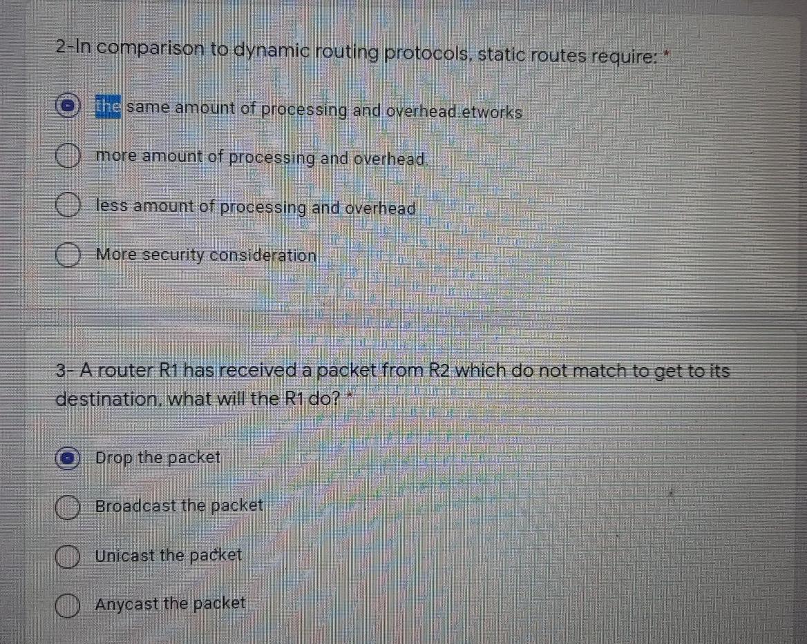 Solved 2-In comparison to dynamic routing protocols, static | Chegg.com